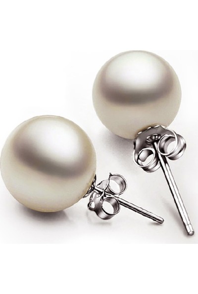 VipBT 925 Ayar Gümüş Sade Inci Küpe 10 mm