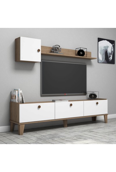Bimossa E4020 Sümer Ceviz/beyaz Tv Ünitesi Duvar Raflı
