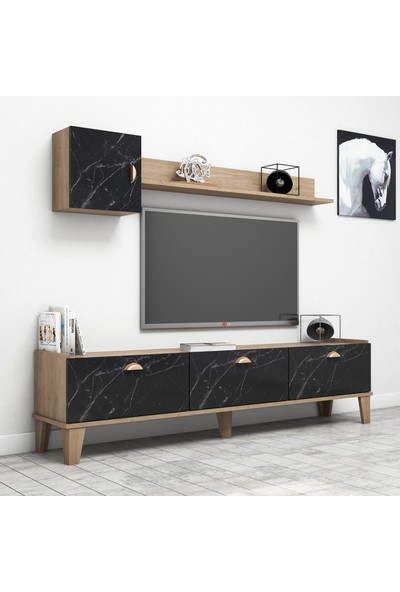 Bimossa E4030 Sümer Ceviz/mermer Tv Ünitesi Duvar Raflı