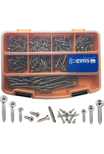 Çetin 327 Parça 13 Çeşit Paslanmaz Saç Vidası Seti Takımı Tk-23