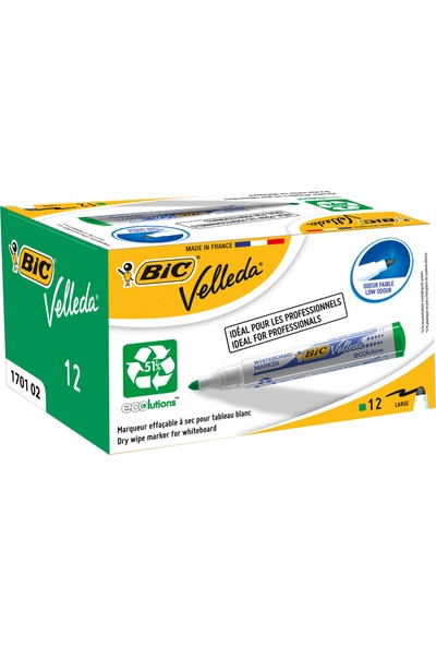 Bic Velleda 1701 Eco Yuvarlak Uçlu Beyaz Tahta Kalemi, Yeşil 12'li Kutu Bic Velleda 1701 Eco Yuvarlak Uçlu Beyaz Tahta Kalemi, Yeşil 12'li Kutu