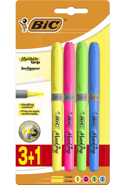 Bic Briteliner Grip Fosforlu Kalem 3+1 Blister Bic Briteliner Grip Fosforlu Kalem 3+1 Blister