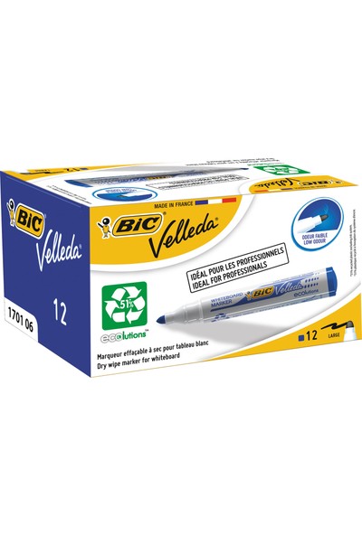 Bic Velleda 1701 Eco Yuvarlak Uçlu Beyaz Tahta Kalemi, Mavi 12'li Kutu Bic Velleda 1701 Eco Yuvarlak Uçlu Beyaz Tahta Kalemi, Mavi 12'li Kutu