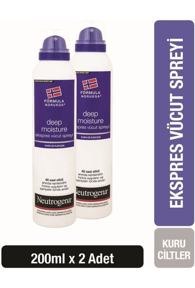 Neutrogena Deep Moisture Ekspress Vücut Spreyi 200 ml x 2 Adet Neutrogena Deep Moisture Ekspress Vücut Spreyi 200 ml x 2 Adet