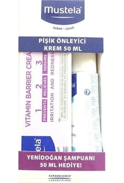 Mustela Vitamin Barrier Pişik Kremi 50 ml + Yenidoğan Şampuan 50 ml Mustela Vitamin Barrier Pişik Kremi 50 ml + Yenidoğan Şampuan 50 ml