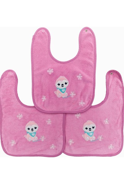 Uygun Bebe 3'lü Havlu Mama Önlüğü Tembel Hayvan Pembe