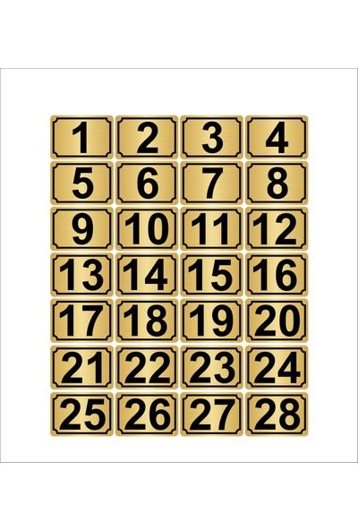 Özarslan DizaynMetal Kapı Masa Dolap Numarası 15 x 20 cm 28'li Dikdörtgen 1-28 Altın Özarslan DizaynMetal Kapı Masa Dolap Numarası 15 x 20 cm 28'li Dikdörtgen 1-28 Altın