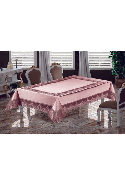 Istanbul Çeyiz Örme Tül Masa Örtüsü Pudra 160x220