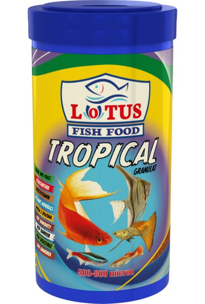 Lotus Tropical Granulat Mix 250 ml Karışık Lepistes Moli Tetra Kılıç Balık Yemi 100 gr Lotus Tropical Granulat Mix 250 ml Karışık Lepistes Moli Tetra Kılıç Balık Yemi 100 gr