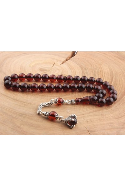 Tesbih Sepetim Damla Kehribar Gümüş Süslemeli Kartal Pençeli Tesbih