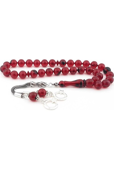 Tesbih Sepetim 925 Ayar Gümüş Püsküllü Ateş Kehribar Tesbih