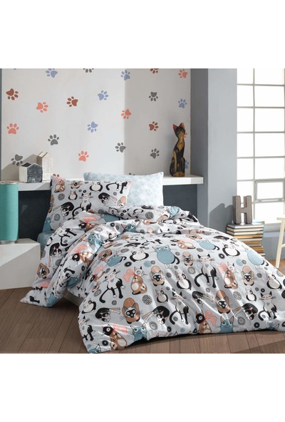 Cotton Touch Tek Kişilik Miavv Mavi Ranforce Nevresim Takımı Cotton Touch Tek Kişilik Miavv Mavi Ranforce Nevresim Takımı