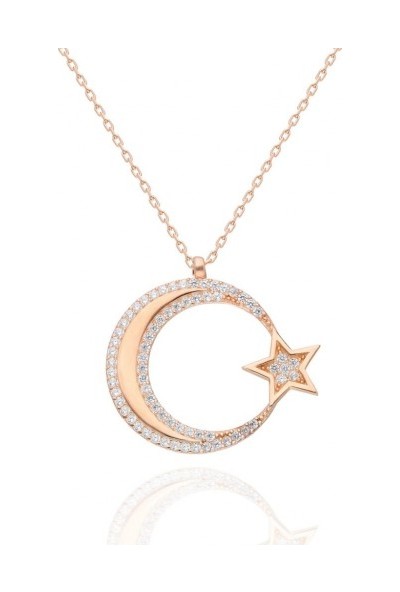 Tesbih Sepetim Tek Sıra Zirkon Taşlı Ayyıldız Model Kolye