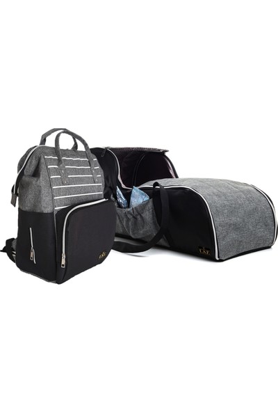 U.S.F Portbebe Ana Kucağı Puset Bebek Taşıma + Anne Bebek Bakım Çantası Set Çizgili Gri - Siyah U.S.F Portbebe Ana Kucağı Puset Bebek Taşıma + Anne Bebek Bakım Çantası Set Çizgili Gri - Siyah