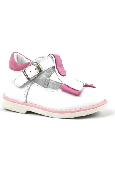 N Trend Deri Beyaz Fiyonklu Kız Bebek Sandalet