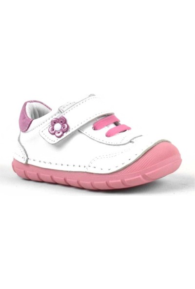 Şeker Bebe Deri Beyaz İlk Adım Kız Bebek Ayakkabısı