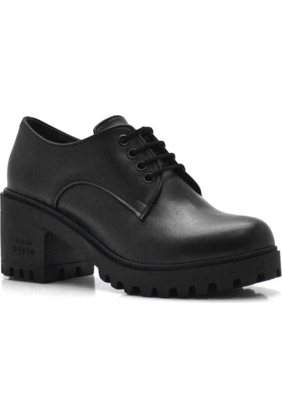 N Trend Siyah Cilt Bağcıklı Topuklu Oxford Kadın Ayakkabı N Trend Siyah Cilt Bağcıklı Topuklu Oxford Kadın Ayakkabı