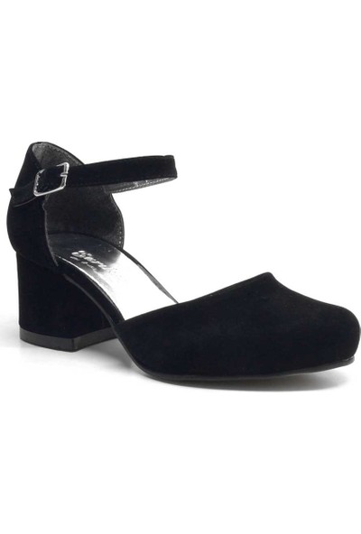 Sarıkaya Siyah Süet Kalın Topuklu Kız Çocuk Topuklu Ayakkabı