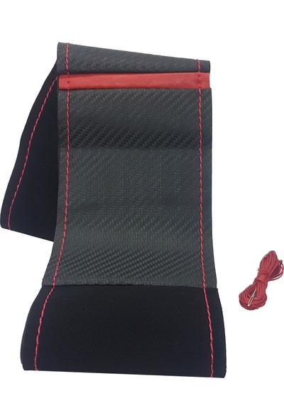 Neebs Oto Direksiyon Kılıfı Alcantra Karbon Kırmızı Dikişli