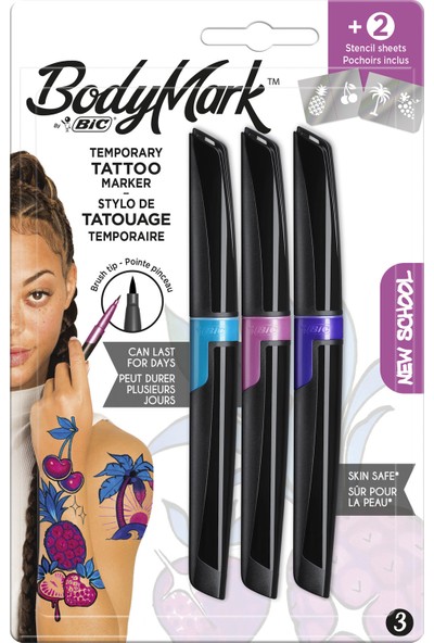 BIC BodyMark Geçici Dövme Kalemi, Açık Mavi/Pembe/Mor 3’lü Blister BIC BodyMark Geçici Dövme Kalemi, Açık Mavi/Pembe/Mor 3’lü Blister