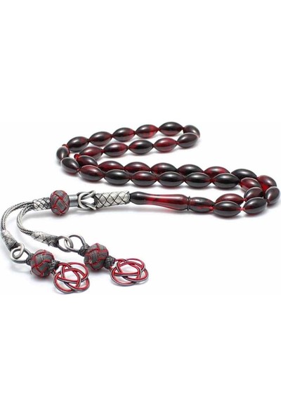 Tesbih Sepetim Kazaziye Gümüş Kamçılı Siyah Hareli Ateş Kehribar Tesbih