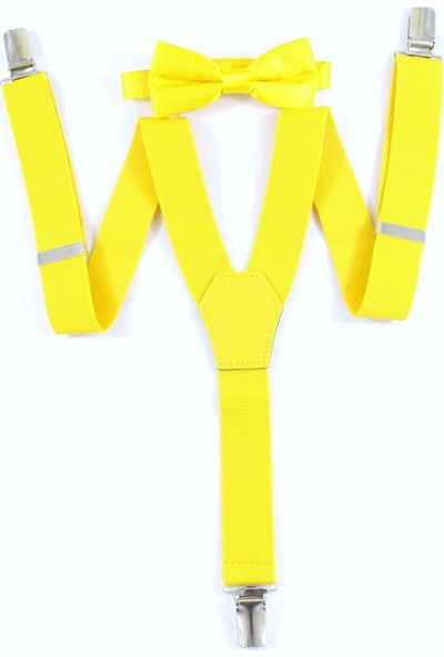 Dwoy Metal Klipsli Sarı Çocuk Pantolon Askısı & Papyon Seti