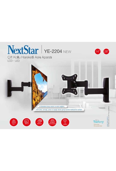 Nextstar Ye-2204 10-27'' Hareketli Çift Kollu Lcd-Led Tv Monitör Askı Aparatı Nextstar Ye-2204 10-27'' Hareketli Çift Kollu Lcd-Led Tv Monitör Askı Aparatı