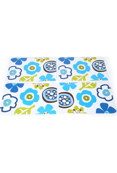 Amerikan Servis 4'lü Set,mavi Çiçek Desenli Pvc