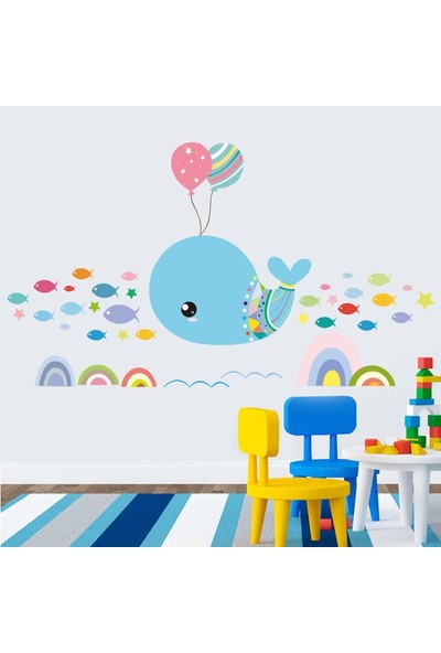 Crystal Kids Rengarenk Balıklar Anaokulu Yuva Çocuk ve Bebek Odası Duvar Sticker