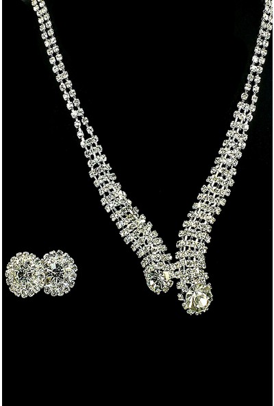 Aphrodite Accessories Kristal Kesme Taşlı Kolye Küpe Set