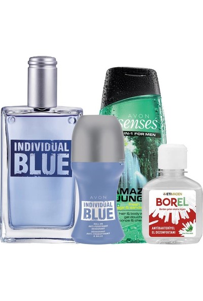 Avon Individual Blue Erkek Parfüm Rollon ve Şampuan Seti Borel Dezenfektan Hediyeli Avon Individual Blue Erkek Parfüm Rollon ve Şampuan Seti Borel Dezenfektan Hediyeli