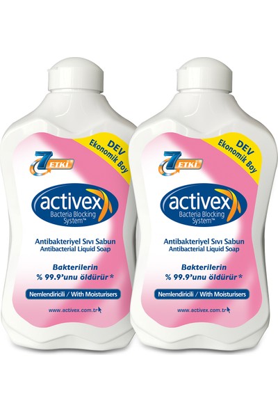 Activex Antibakteriyel Sıvı Sabun Nemlendiricili 2 Adet 1,5 Lt