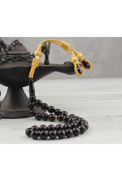 Tesbih Sepetim Altın Kaplama Gümüş Kazaz Püsküllü Oltu Taşı Tesbih