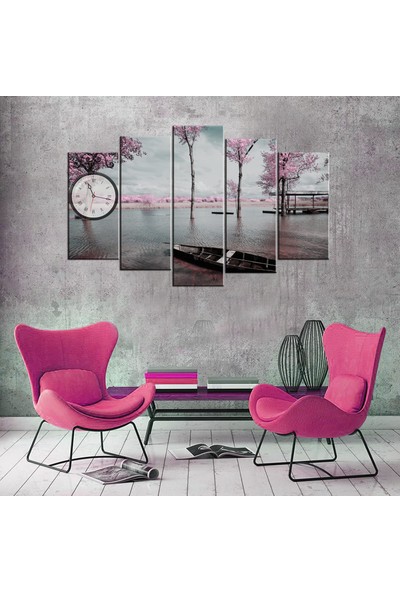 Markapia Home Göl ve Kayık 5 Parça Mdf Saat Tablo Markapia Home Göl ve Kayık 5 Parça Mdf Saat Tablo