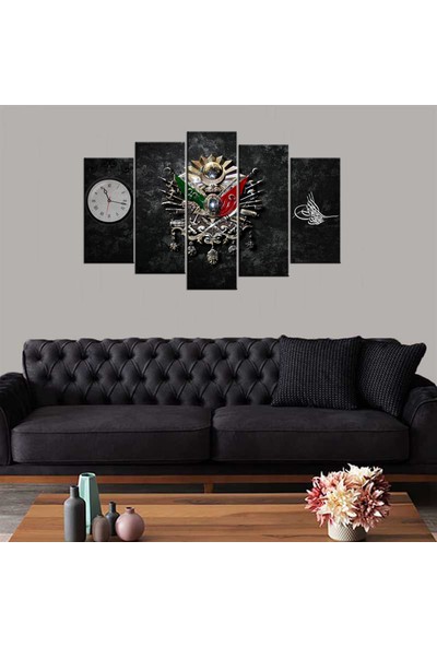 Markapia Home Osmanlı Imparatorluğu Arması 5 Parça Mdf Saat Tablo