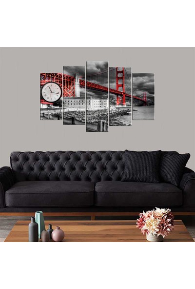 Markapia Home Köprü Manzaralı 5 Parça Mdf Saat Tablo Markapia Home Köprü Manzaralı 5 Parça Mdf Saat Tablo