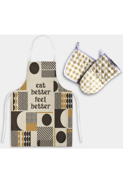 Belnido Home Dijital Baskılı Mutfak Önlüğü Seti MO4003