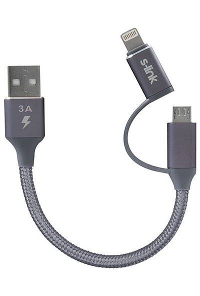 S-Link Micro USB Çok Uçlu Hızlı Data Şarj Kablosu 15 cm 3A Gri S-Link Micro USB Çok Uçlu Hızlı Data Şarj Kablosu 15 cm 3A Gri
