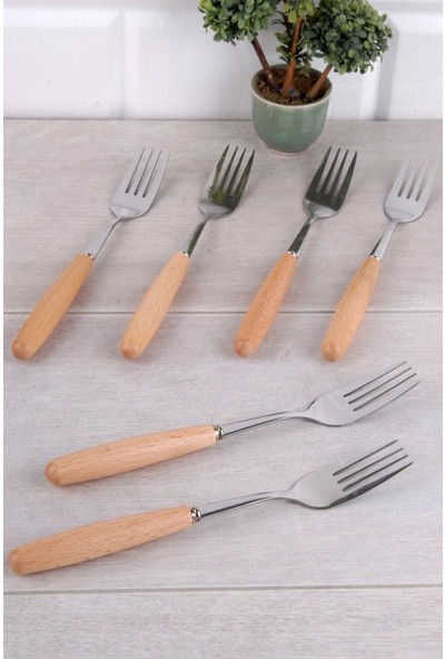 Balsa Bambu Saplı 6 Adet Çelik Tatlı Çatalı Balsa Bambu Saplı 6 Adet Çelik Tatlı Çatalı