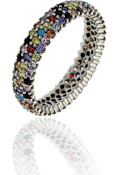 Hicret Kuyumculuk Renkli Taşlı Tamtur Gümüş Kadın Yüzük