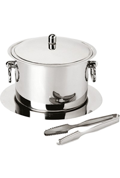 Paslanmaz Çelik Kapaklı İzoleli Buz Kovası, Tabağı ve Maşası 17x11 CM Paslanmaz Çelik Kapaklı İzoleli Buz Kovası, Tabağı ve Maşası 17x11 CM