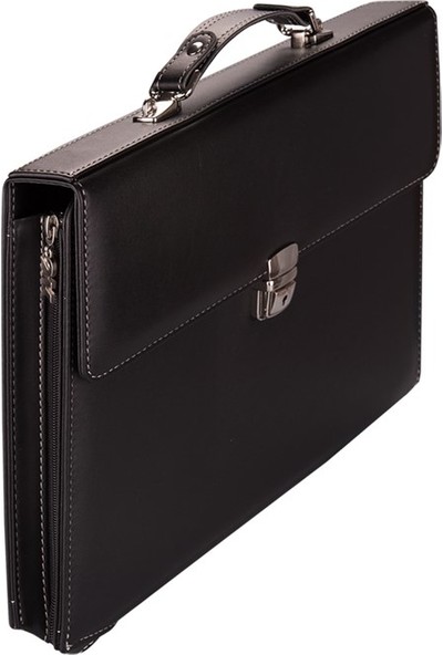 2K Diplomat Kulplu Fermuarlı Çanta Organizer Kareli Defterli 20 x 28 cm Siyah