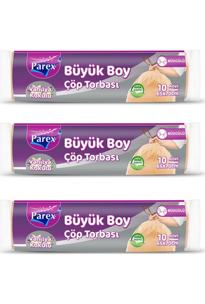Parex Büzgülü Vanilya Kokulu Çöp Torbası Büyük Boy 3'lü Paket