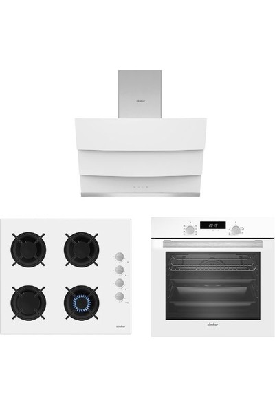 Simfer Beyaz Ankastre Dijital Set (7340 6 Fonksiyonlu ve Turbo Fanlı Fırın + 3507 Beyaz Cam Ankastre Ocak + 8688 Touch Kontrol - LED Lambalı Davlumbaz) Simfer Beyaz Ankastre Dijital Set (7340 6 Fonksiyonlu ve Turbo Fanlı Fırın + 3507 Beyaz Cam Ankastre Ocak + 8688 Touch Kontrol - LED Lambalı Davlumbaz)
