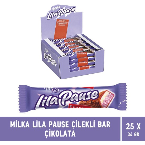 Milka Lila Pause Çilekli Bar Çikolata 34 gr - 25 Adet Fiyatı