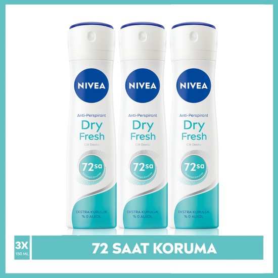 NIVEA Kadın Sprey Deodorant Dry Fresh 150 ml,72 Saat Anti-perspirant Koruma ve Ekstra Kuruluk ...