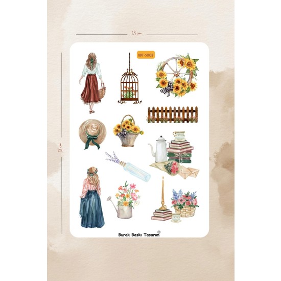 Burak Baskı Tasarım Kahve Kitap Çiçek Kız Temalı Sticker Fiyatı