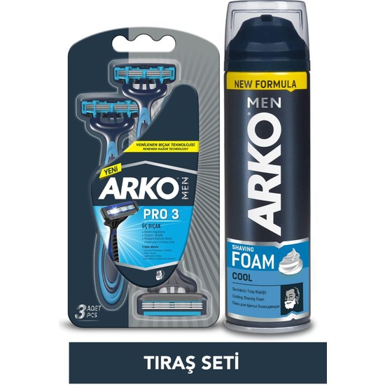 Arko T3 Pro 3 Bıçaklı Tıraş Bıçağı 3'lü & Cool Tıraş Köpüğü Fiyatı