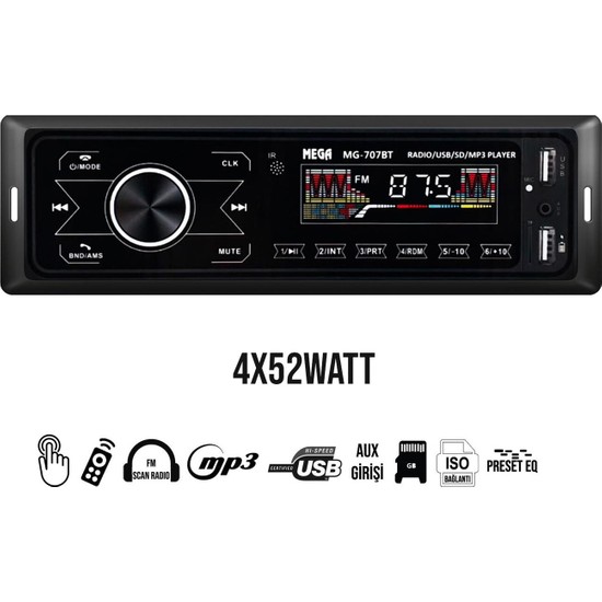 Ay İthalat Mega Oto Teyp 4X52W Bt/usb/sd/fm/aux Dokunmatik Fiyatı