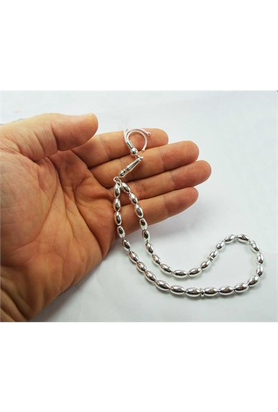 Osmanlı Gümüş Gümüş Tesbih Arpa Kesim Büyükboy 24Gr